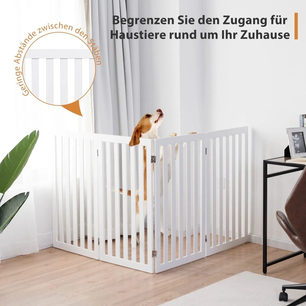 Costway Zábrana pro psy 89 cm vysoká 4 panely ochranná dřevěná skládací, bílý