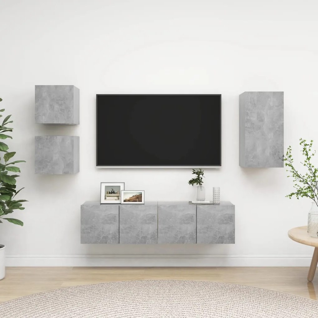 5dílný set TV skříněk betonově šedý kompozitní dřevo 3079115