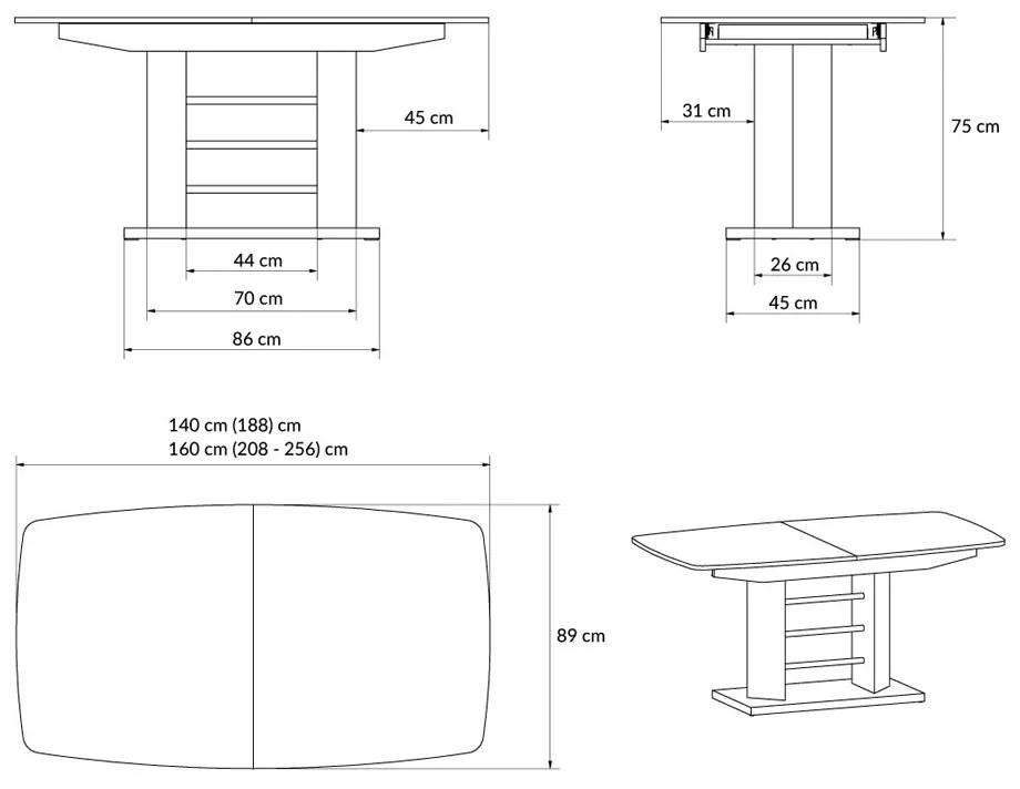 Jídelní stůl LINOSA 3 - 160 (bílá lesk)