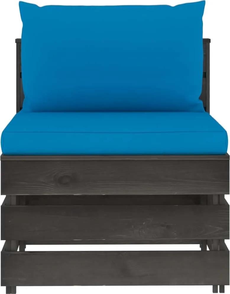 vidaXL Dílčí středová pohovka s poduškami šedě impregnované dřevo [3068124] Barva: modrá a hnědá