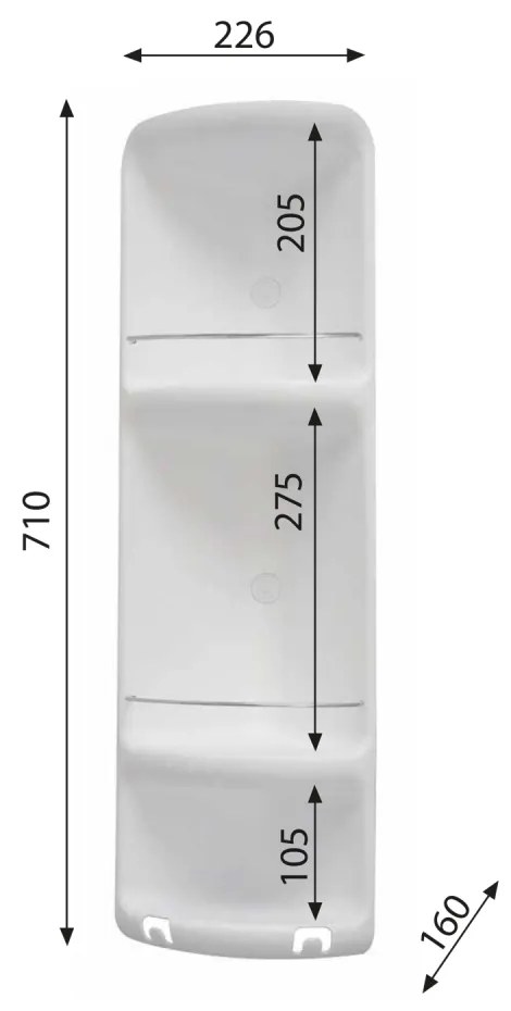 Gedy CAESAR třípatrová rohová polička do sprchy 226x710x160 mm, ABS plast, bílá 7081