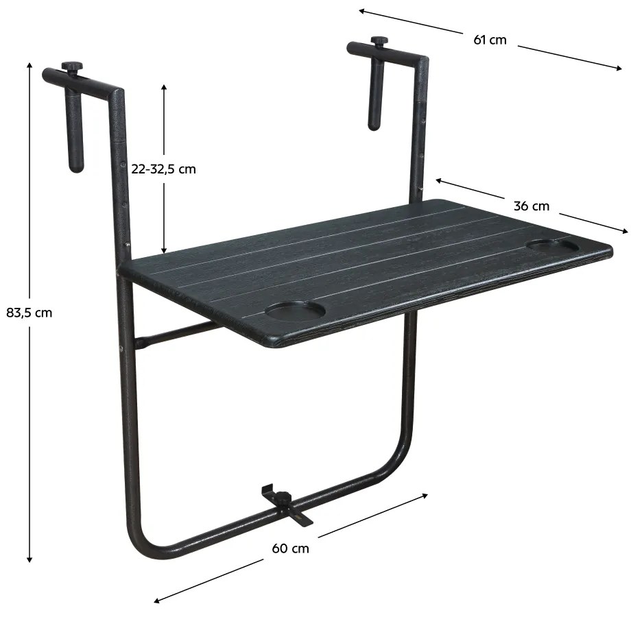 Kondela Skládací balkonový stolek, černá, UZOR