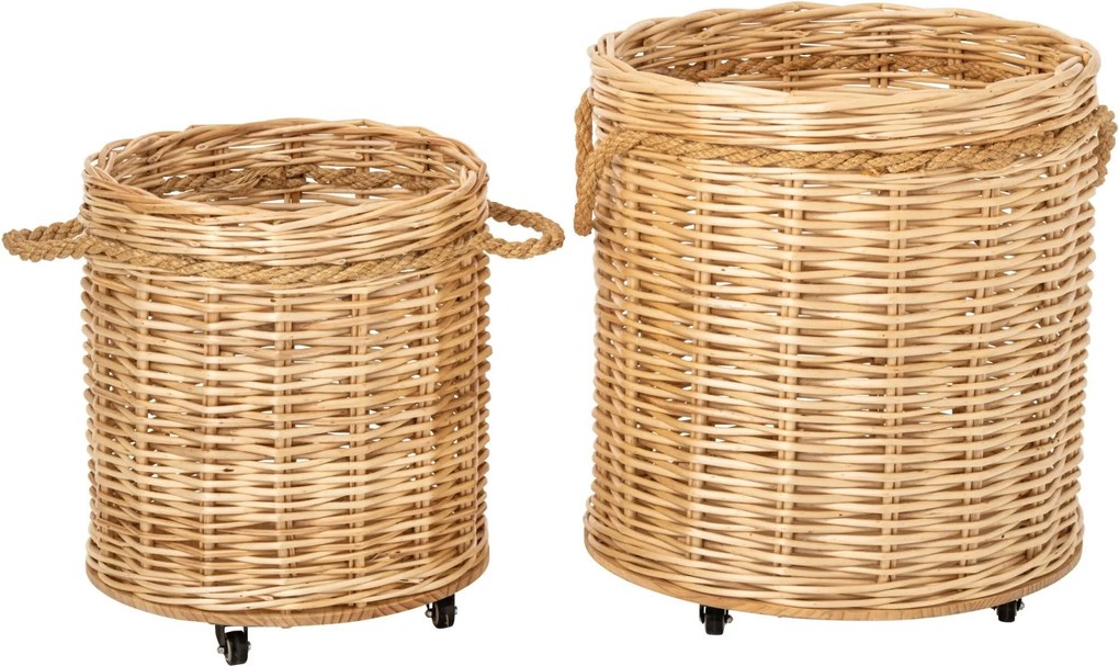 Sada 2ks přírodní proutěný koš / květináč na kolečkách – 60*60*66 / 48*48*54 cm