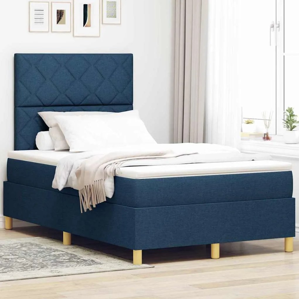 Postel s boxspringem s čelo Modrá 120 x 200 cm textil 3339692