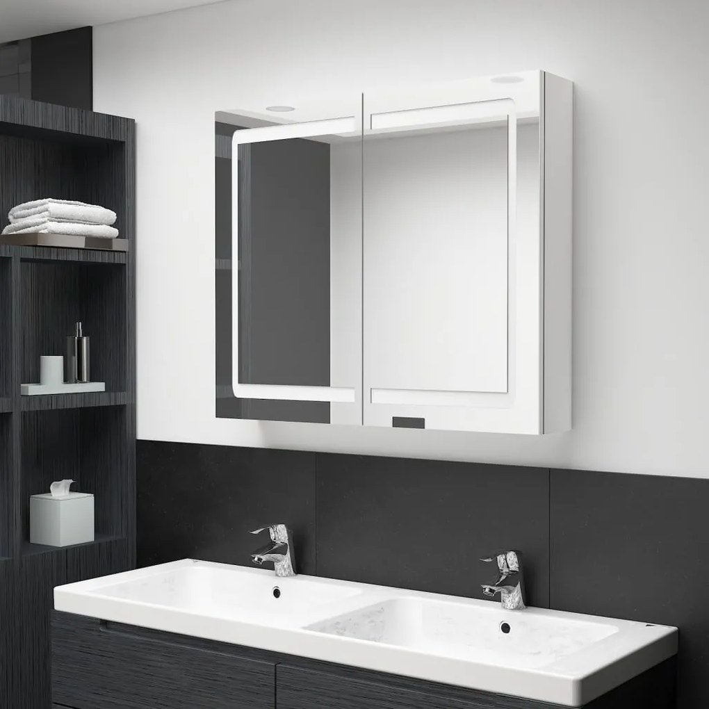 LED koupelnová skříňka se zrcadlem zářivě bílá 80 x 12 x 68 cm 326517