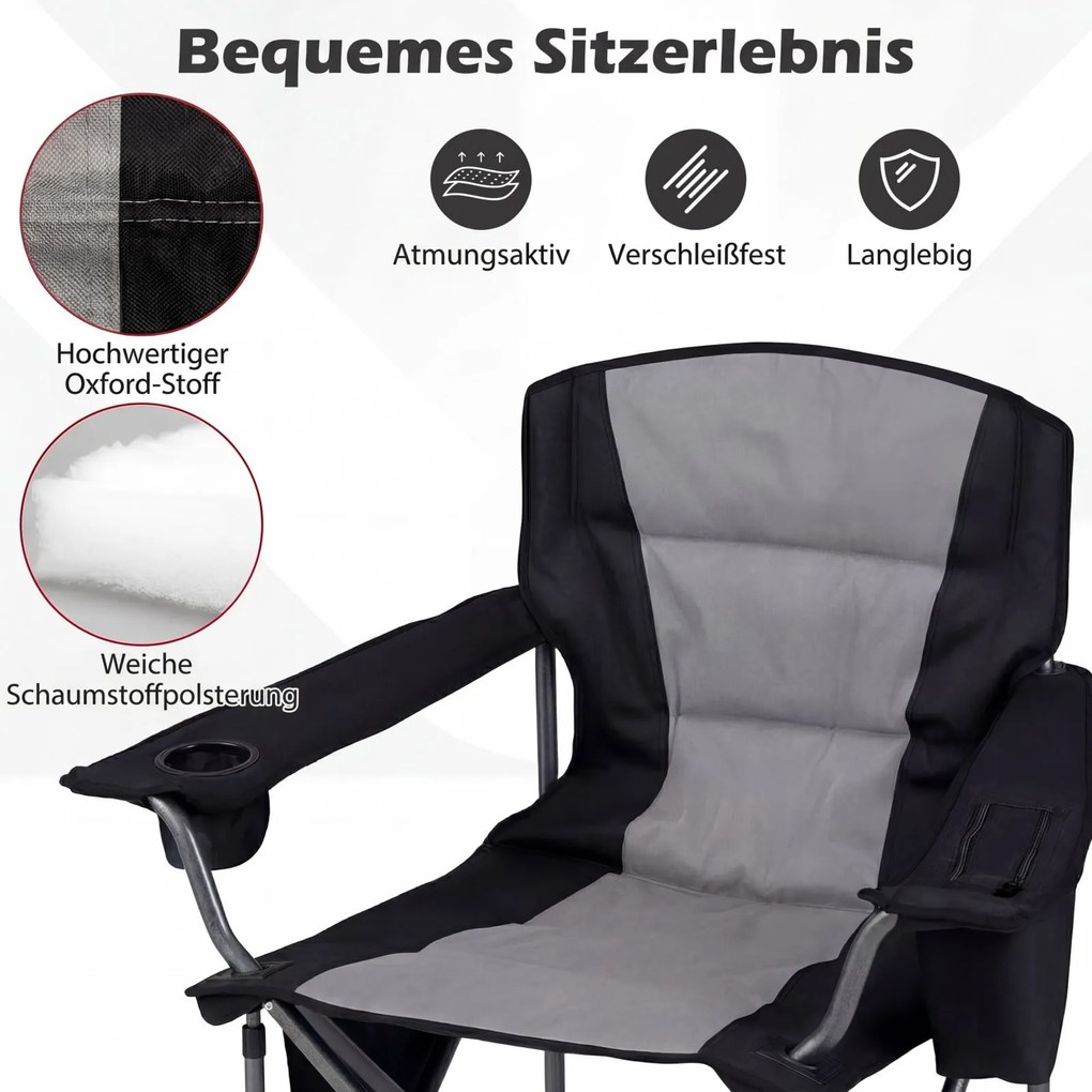 Costway Nadměrná kempingová židle Přenosná skládací židle s chladící taškou