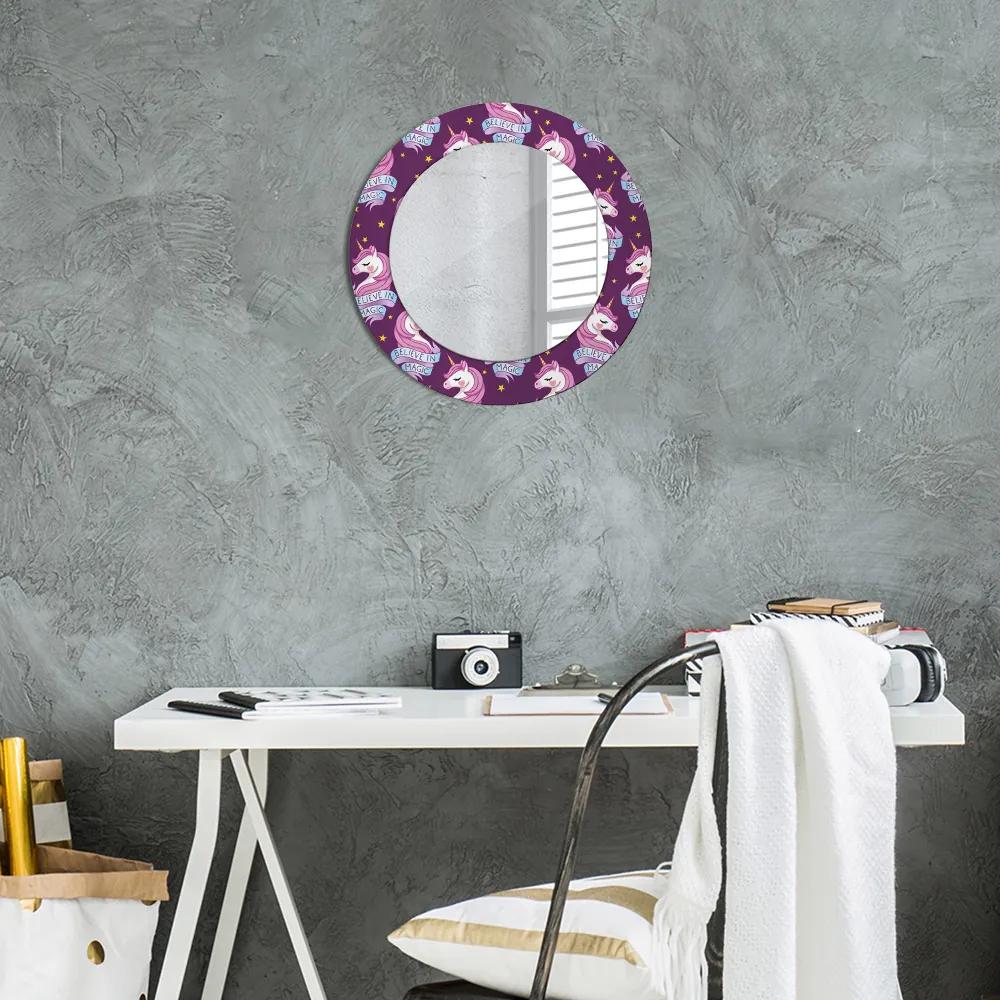 Kulaté zrcadlo tištěný rám Unicorn hvězdy fi 50 cm