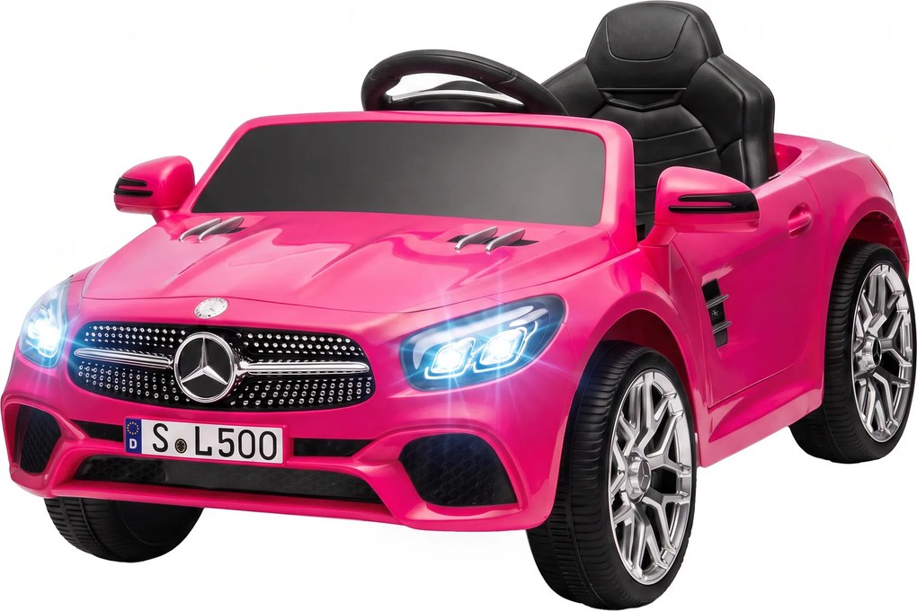 AIYAPLAY dětské elektrické auto Mercedes-Benz SL500 12V s 2,4 GHz dálkovým ovládáním, 2 motory, odpružení, jemný start, růžové