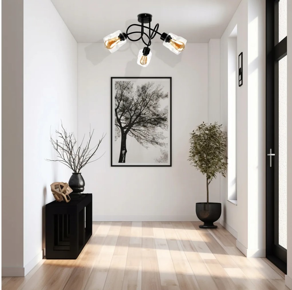 BERGE LED lustr stropní svítidlo 3xE27, skládací skleněný čtverec, průhledné