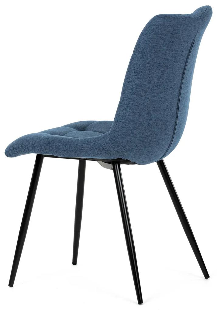 AUTRONIC Židle jídelní, modrá látka, černé kovové nohy