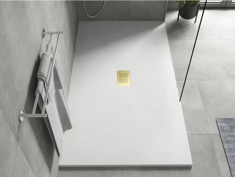 Mexen Hugo, obdélníková sprchová vanička SMC 150 x 100 cm, bílá, zlatá krytka, 42101015-G