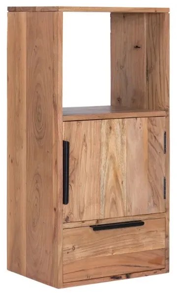 furniture-nabytek.cz - Masivní nástěnná police Auckmore s dvířky a zásuvkou, akát lakovaný, hnědá