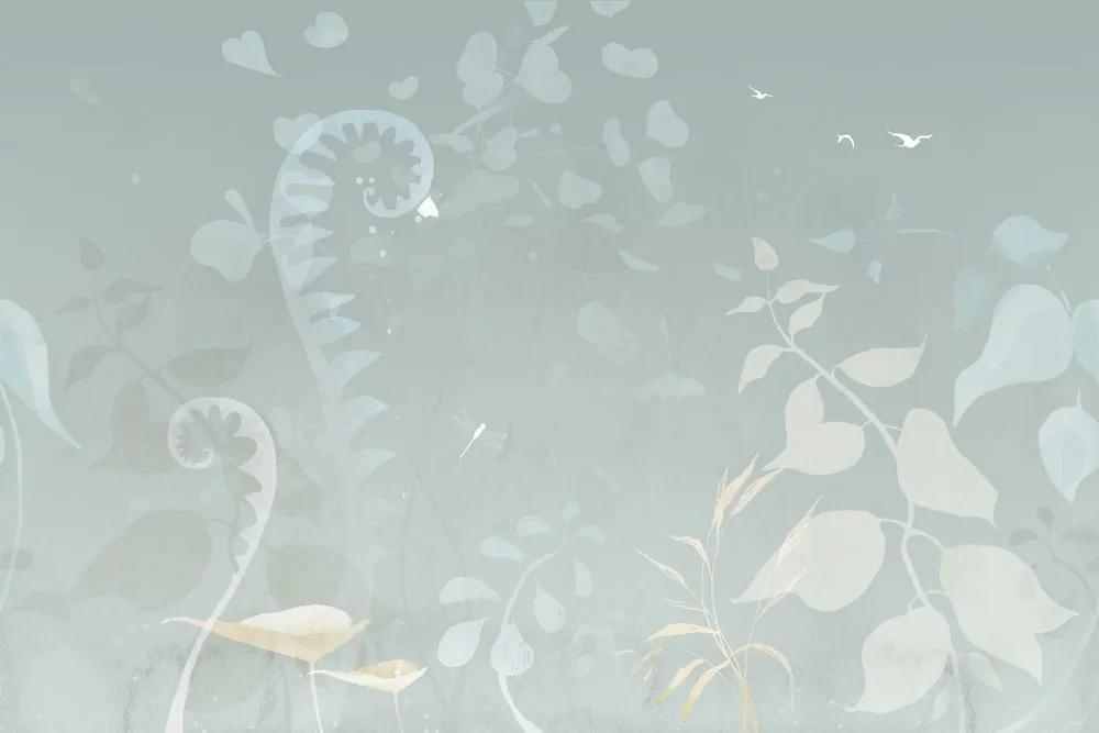 Samolepící tapeta abstraktní rostlinné zátiší v modro-šedém