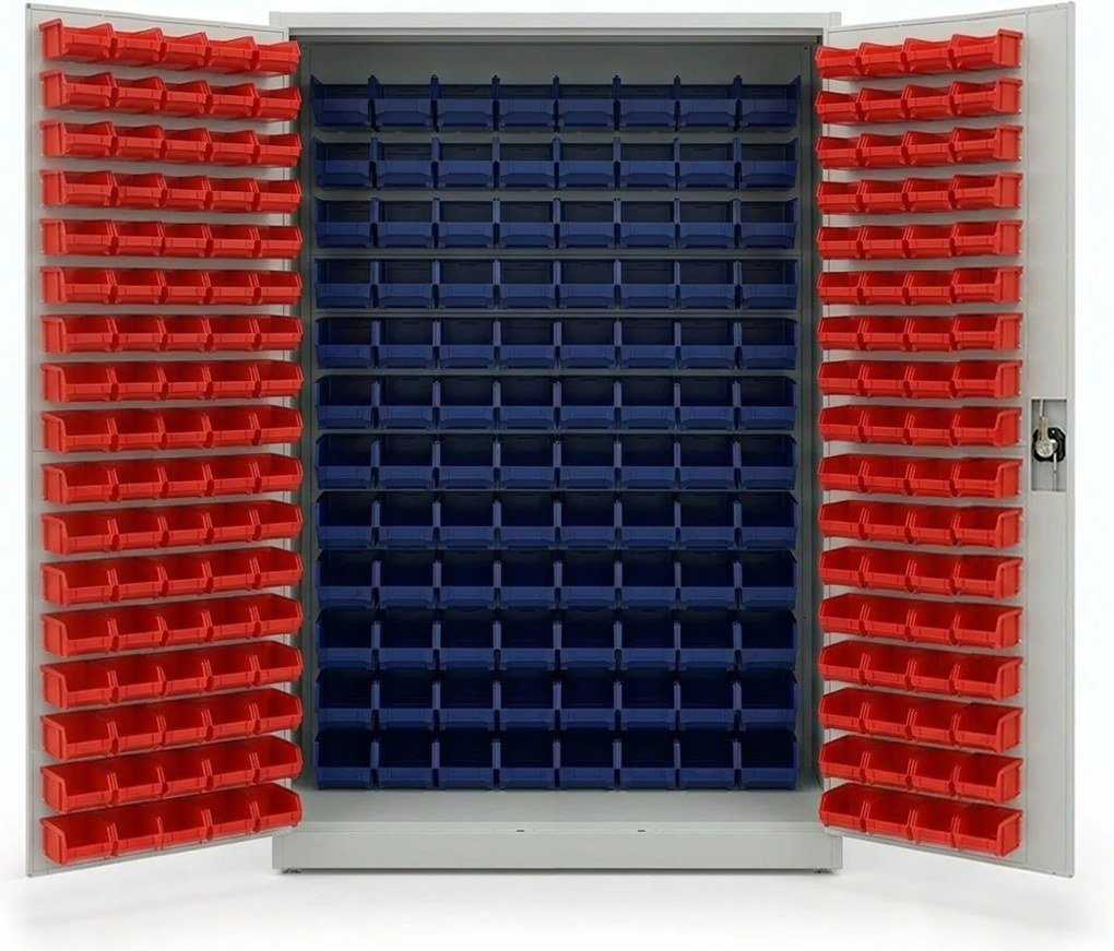 Dílenská skříň s plastovými boxy, 1200 x 500 x 1990 mm, 153+84 boxů