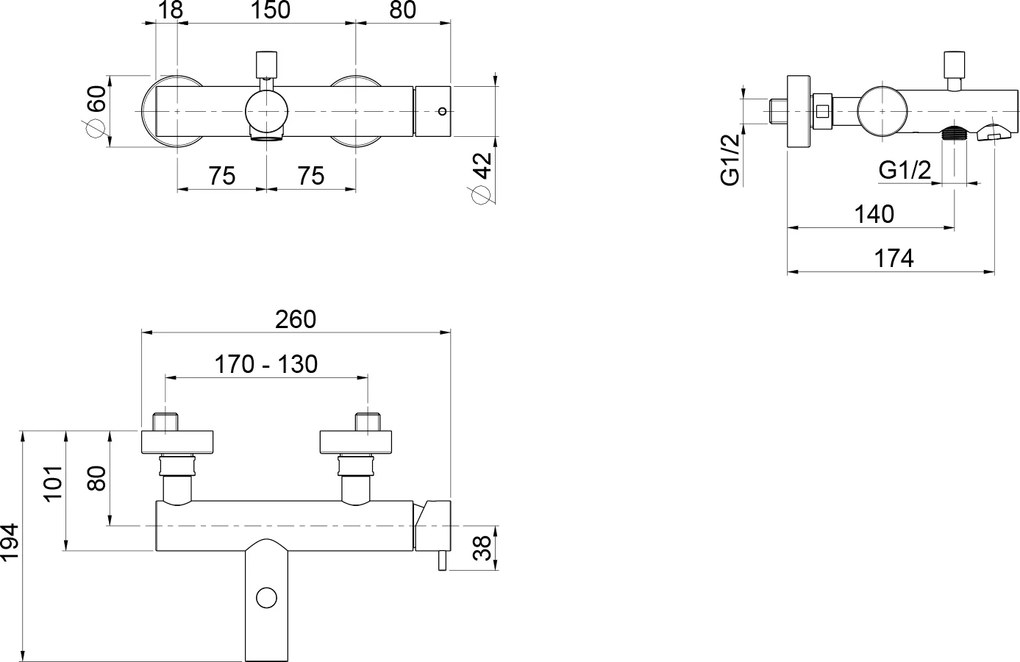 Sapho Sapho, ULTRAMIX nástěnná vanová baterie, černá mat/chrom, UT010BC