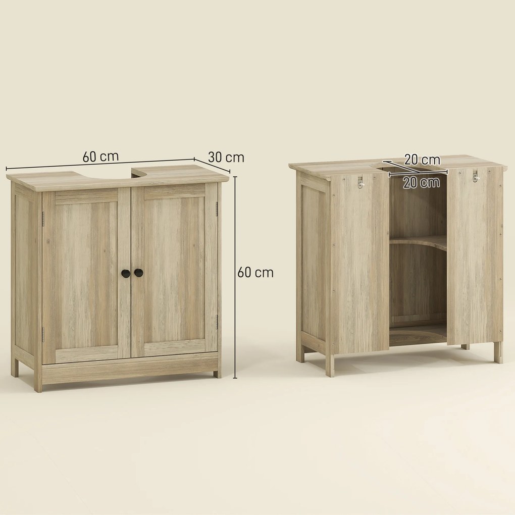 HOMCOM spodní skříňka pod umyvadlo, koupelnová skříňka se 2 dveřmi, nastavitelná přihrádka, odolná proti vlhkosti, 60 x 30 x 60 cm, Šedá