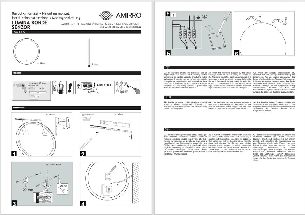 LUMINA RONDE SENZOR průměr 60 cm zrcadlo na chodbu do předsíně nástěnné do koupelny 412-474
