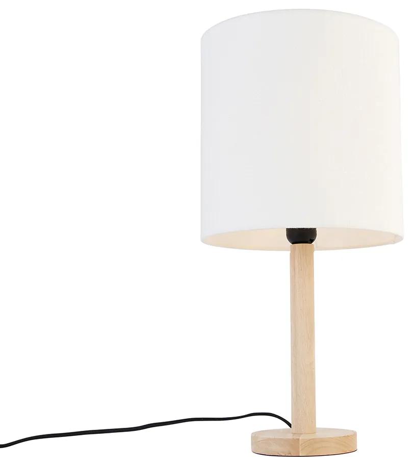 Venkovská stolní lampa dřevěná s bílým stínidlem - Mels