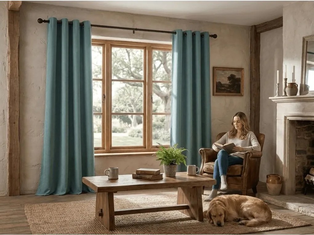 Zatemňovací závěs DREAM VELVET 140x250 cm, modrozelený Zavěšení: Řasící páska