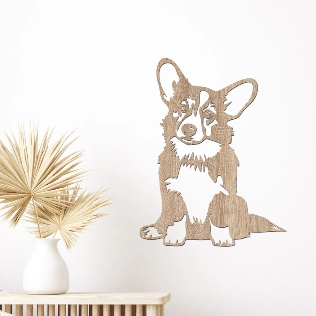 dřevo života Dřevěná dekorace psa Corgi Rozměry (cm): 23x30, Barevný vzor: Bílá