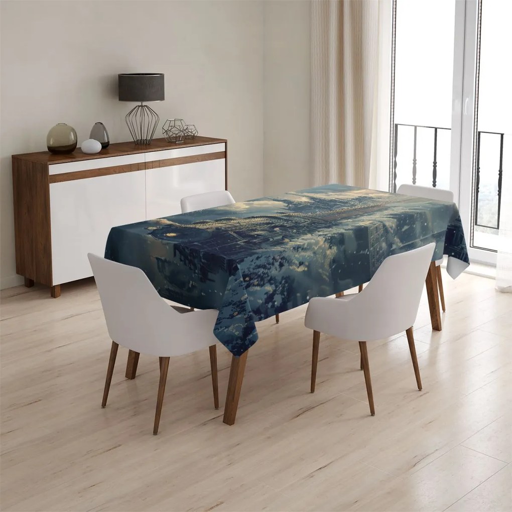 Sablio Ubrus Parní lokomotiva v zasněženém městě - 130x130 cm