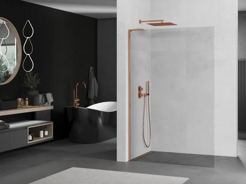 Mexen Kioto L, sprchová zástěna Walk-In 85 x 200 cm, 8mm čiré sklo, růžové zlato profil, 800-085-103-60-00