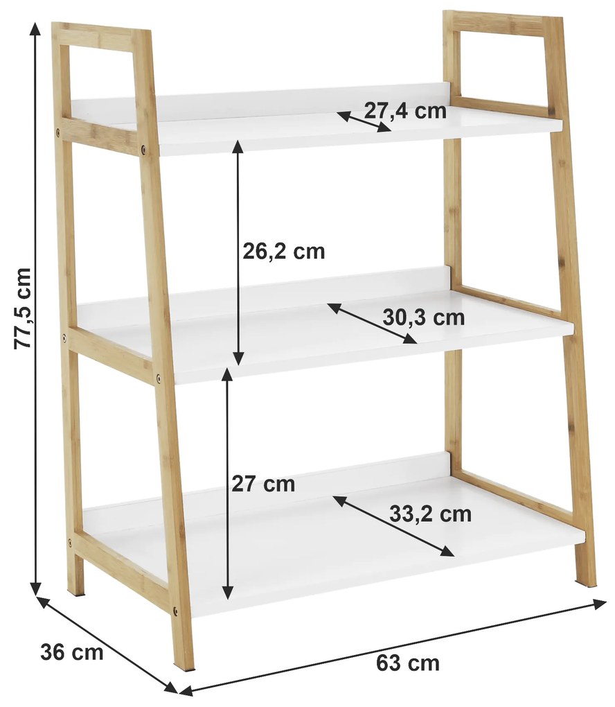 3-policový regál, bílá / přírodní, Koen TYP 1