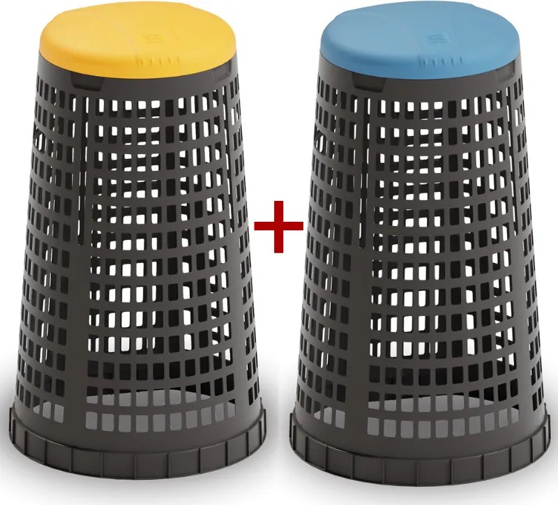 Plastový odpadkový koš na 120 l pytle 1+1 ZDARMA černý, žlutá + modrá