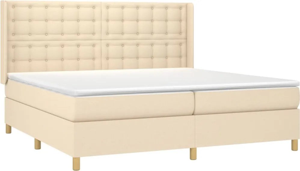 Box spring postel s matrací a LED krémová 200x200 cm textil 3139226