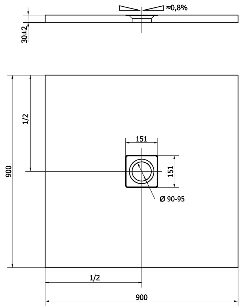 Polysan, FLEXIA sprchová vanička z litého mramoru s možností úpravy rozměru 90x90x3cm, 71546
