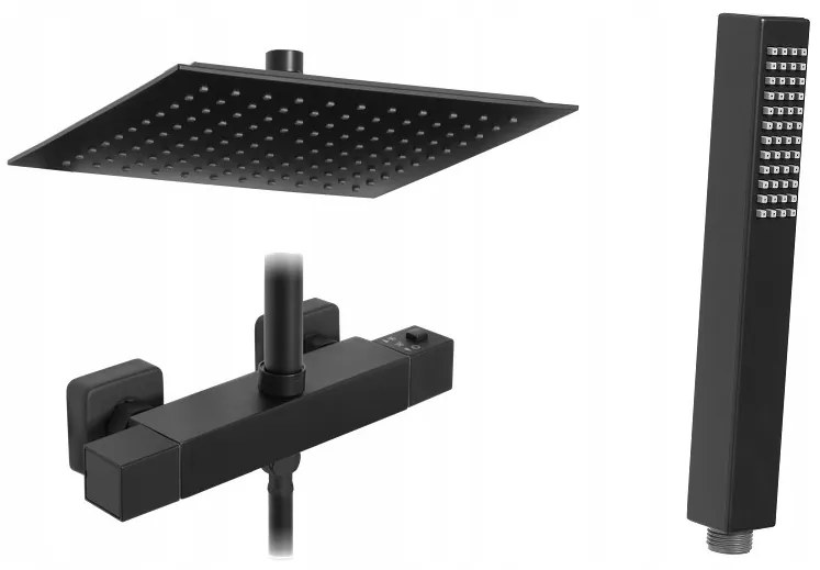 Kuchinox Cubi, sprchový set s termostatickou baterií a dešťovou sprchou, černá, PKU_70TD