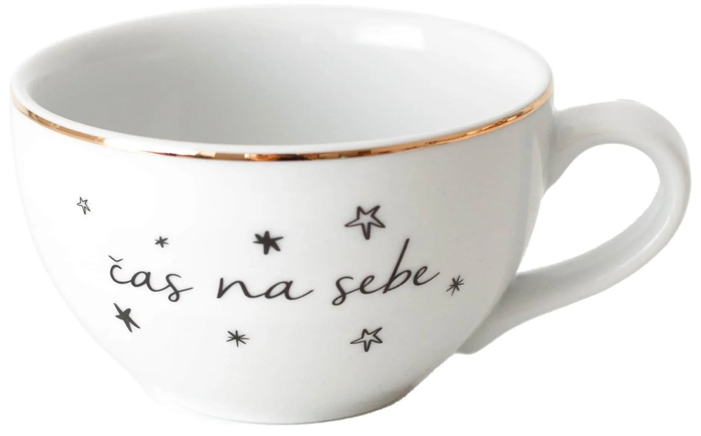 Bella Rose Porcelánový hrnek Čas na sebe 300 ml, bílá barva, zlatá barva, porcelán