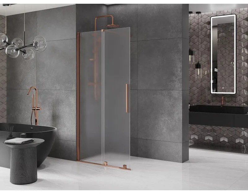 Mexen Velar, sprchová zástěna s posuvnými dveřmi Walk-in 110 x 200 cm, 8mm sklo námraza, růžové zlato, 871-110-000-33-60