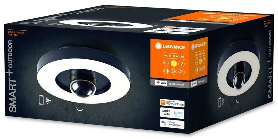 Chytré LED nástěnné svítidlo s kamerou IP44 CIRCLE, teplá bílá