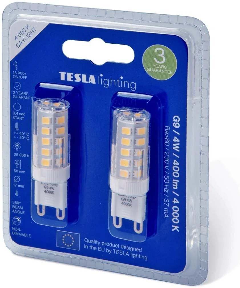 Led žárovka tesla led bulb, g9, 4w, 400lm, 4000k denní bílá , 2ks