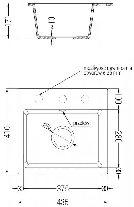 Mexen Milo 1-miskový granitový dřez 435 x 410 mm, Černá - 6505441000-77