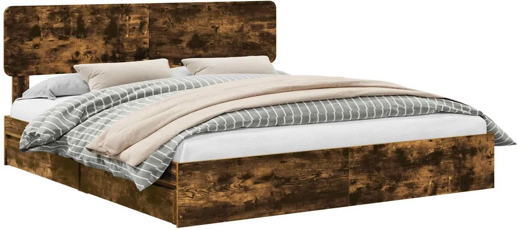 Postel s úložným prostorem se zásuvkou Kouřový dub 180 x 200 cm 3412252