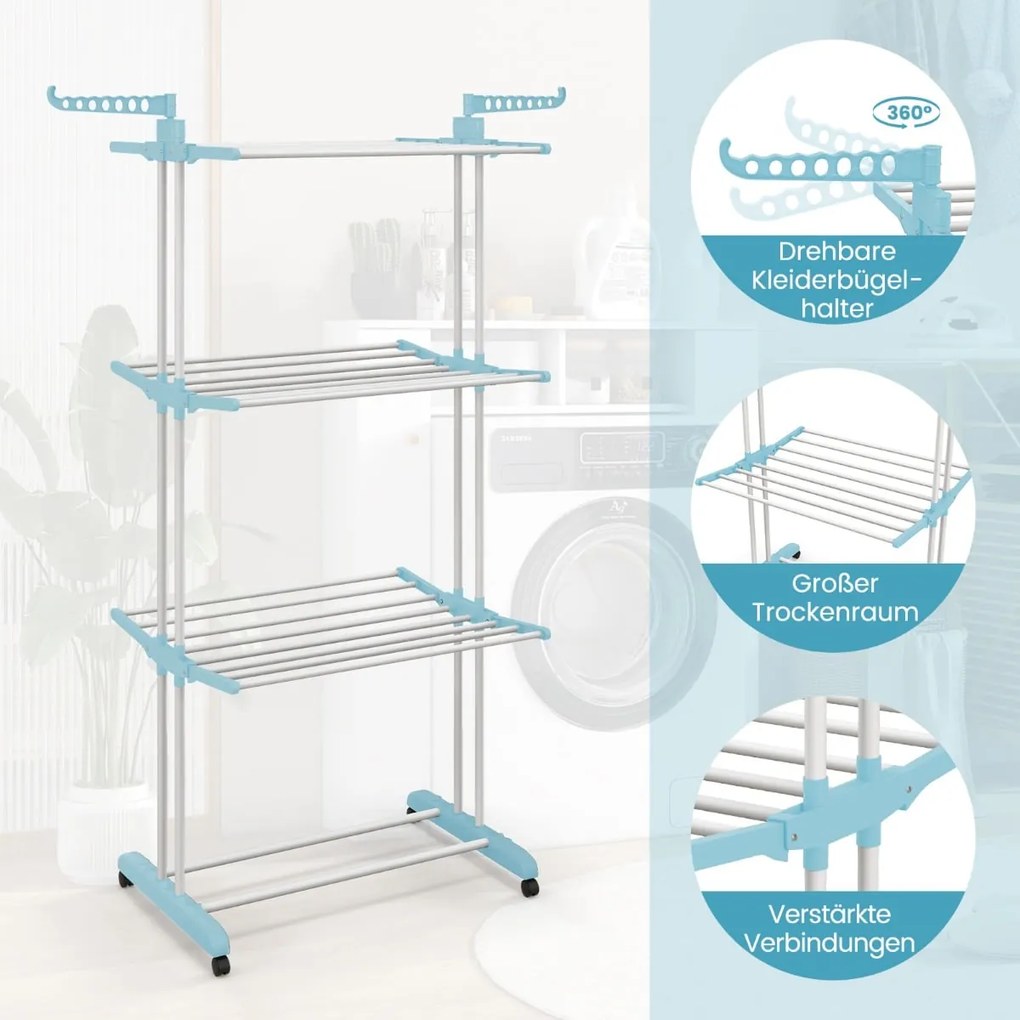 Costway 3 Tier Folding Clothes Airer Modrá + Bílá + – 127 × 63 × 171 cm