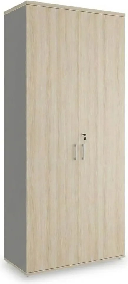 Vysoká skříň SimpleOffice 80 x 40 x 180 cm, dub světlý / šedá