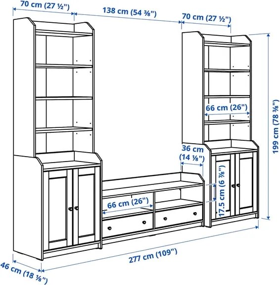 HAUGA TV úložná sestava, šedá, 277x46x199 cm