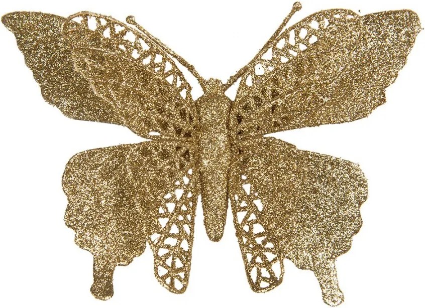 Vánoční zlatá umělá třpytivá dekorace motýl - 17*2*12 cm