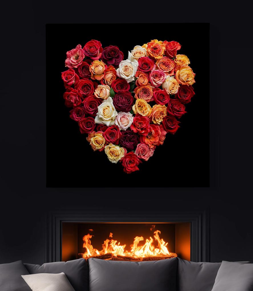 Obraz na plátně - Barevné růže Srdce FeelHappy.cz Velikost obrazu: 100 x 100 cm