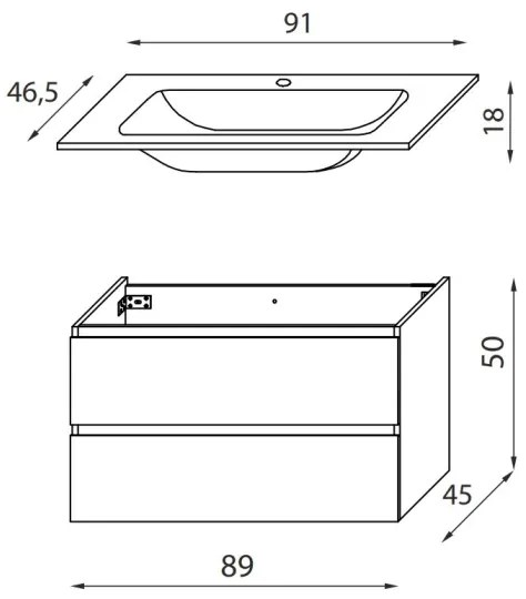 Koupelnová skříňka s umyvadlem KENWOOD 91 cm bílá