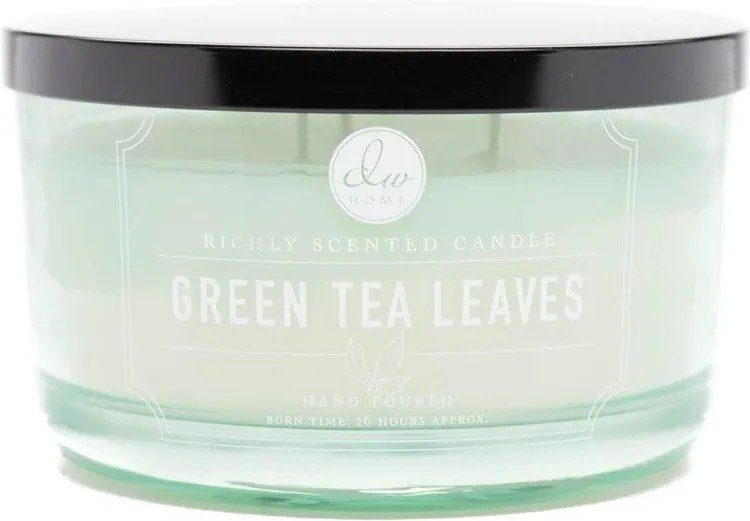 dw HOME Vonná svíčka ve skle Green Tea Leaves 390g, zelená barva, sklo, vosk