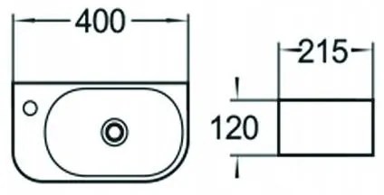 Mexen Víra, umyvadlo na desku, pravé, 40 x 21 cm, černá matná, 21274085R