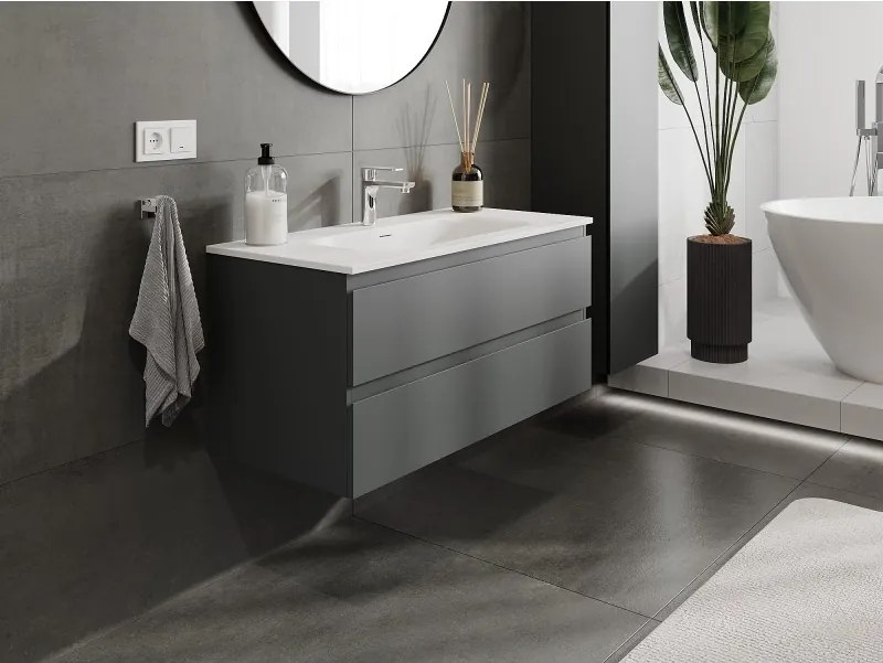 Mexen Orio, koupelnová skříňka 100 cm s umyvadlem Vela, 2 zásuvky, grafitová matná/bílá matná, 91A10-10047-2-BFF66-W23M01