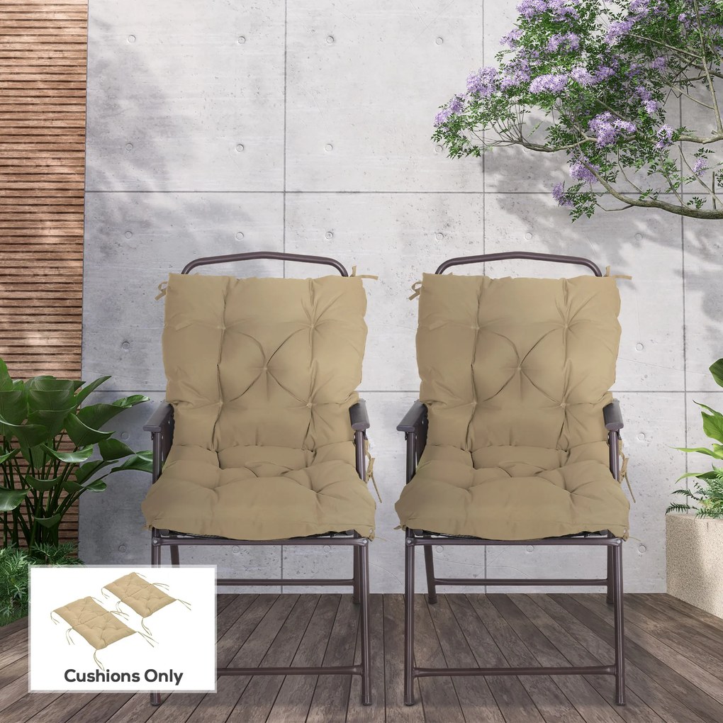 Outsunny sada 2 polštářů na sezení, 98 x 50 cm Polštář na židli s poutky, potah z tkaniny, tloušťka 8 cm, barva khaki