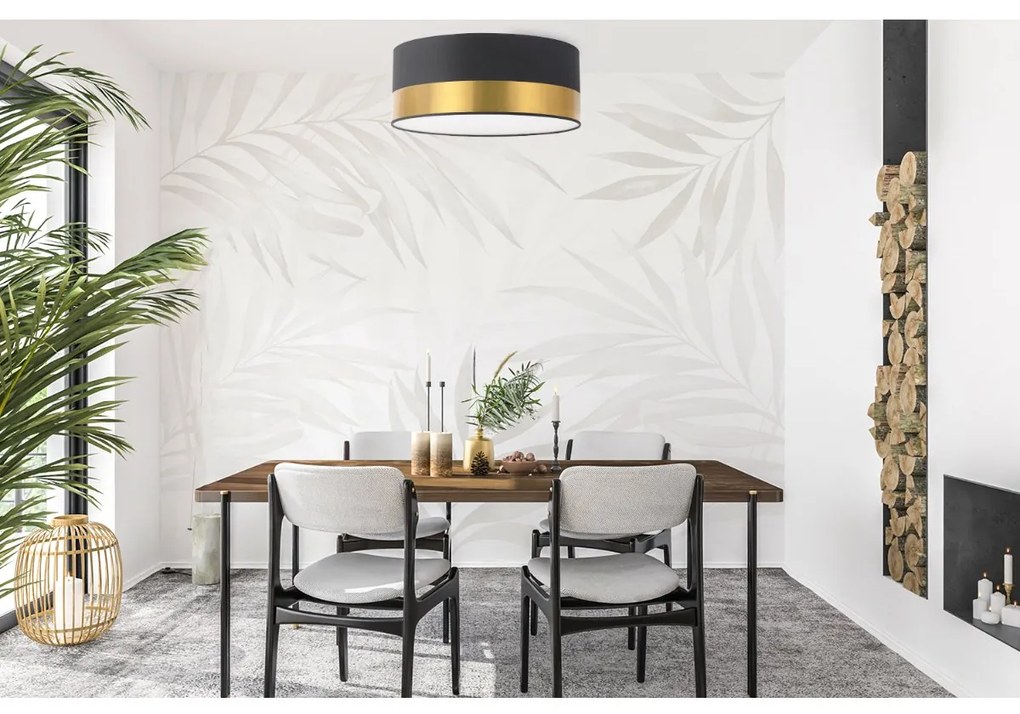 Stropní svítidlo Elegance, 1x zlaté/černé textilní stínítko, (bílé plexisklo), (fi 40cm)