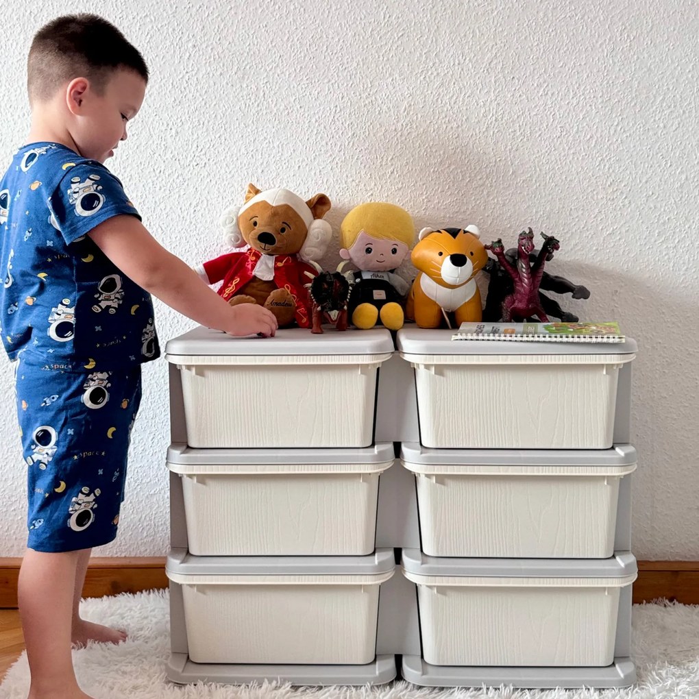 HOMCOM Plastový úložný box, 6 zásuvek, organizér na hračky, malá zásuvková skříňka pro děti, krémově bílá