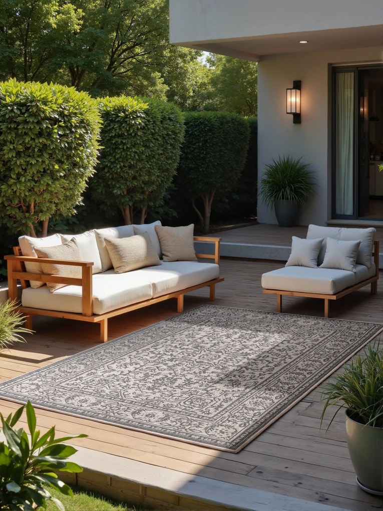 NORTHRUGS, Kusový koberec Duet Kona 106249 White/Gray - na ven i na doma, 160x230, šedá, chodba / předsíň